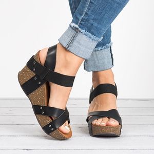 Pierre Dumas | Shoes | Black Crisscross Wedges Sandals Ellie3 | Poshmark